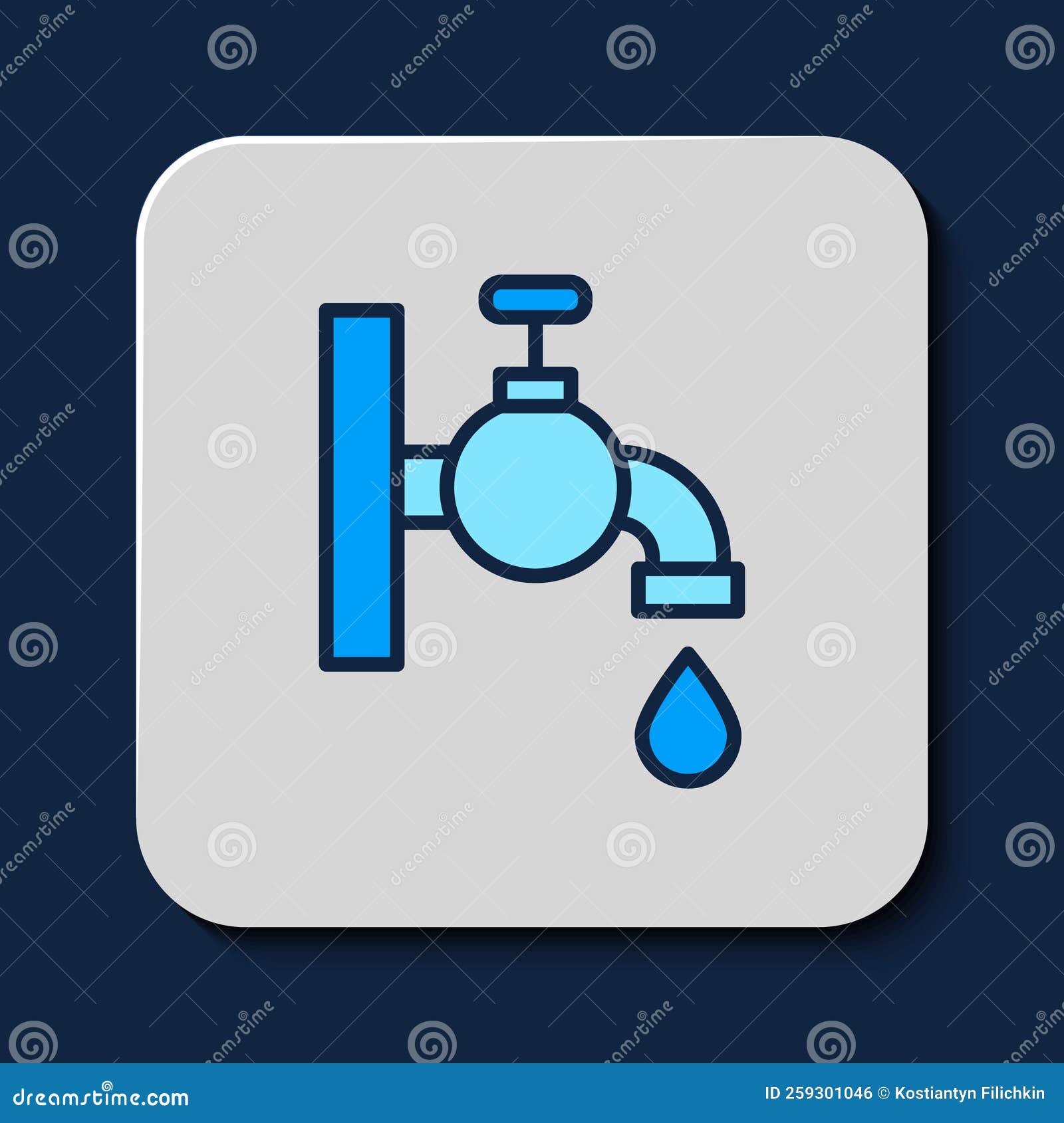 Filled Outline Water Tap Icon Isolated on Blue Background. Vector Stock ...