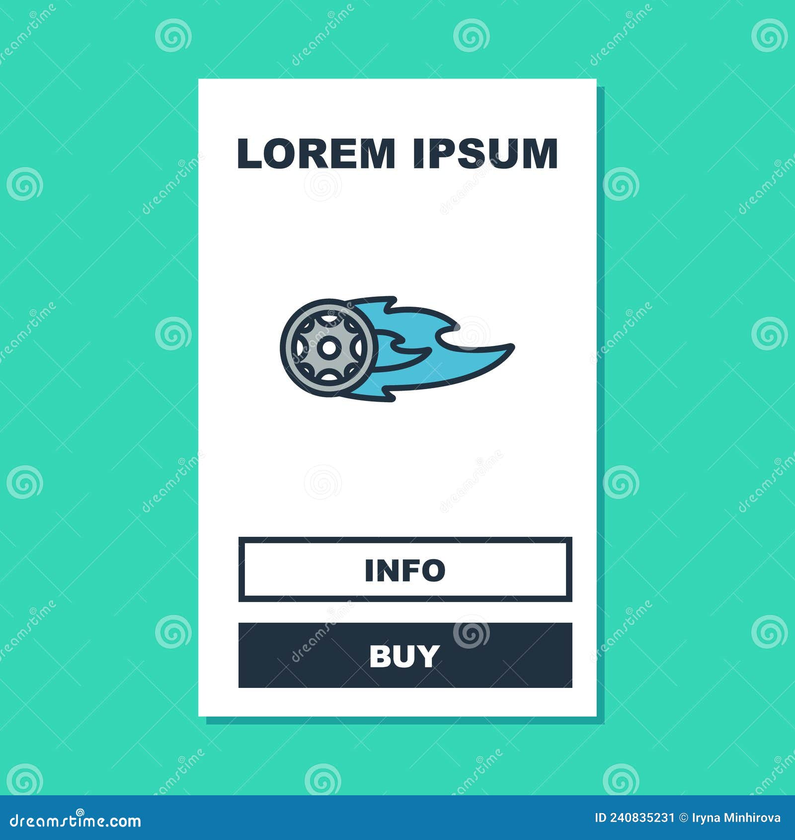 Filled Outline Wheel in Fire Flame Icon Isolated on Turquoise ...