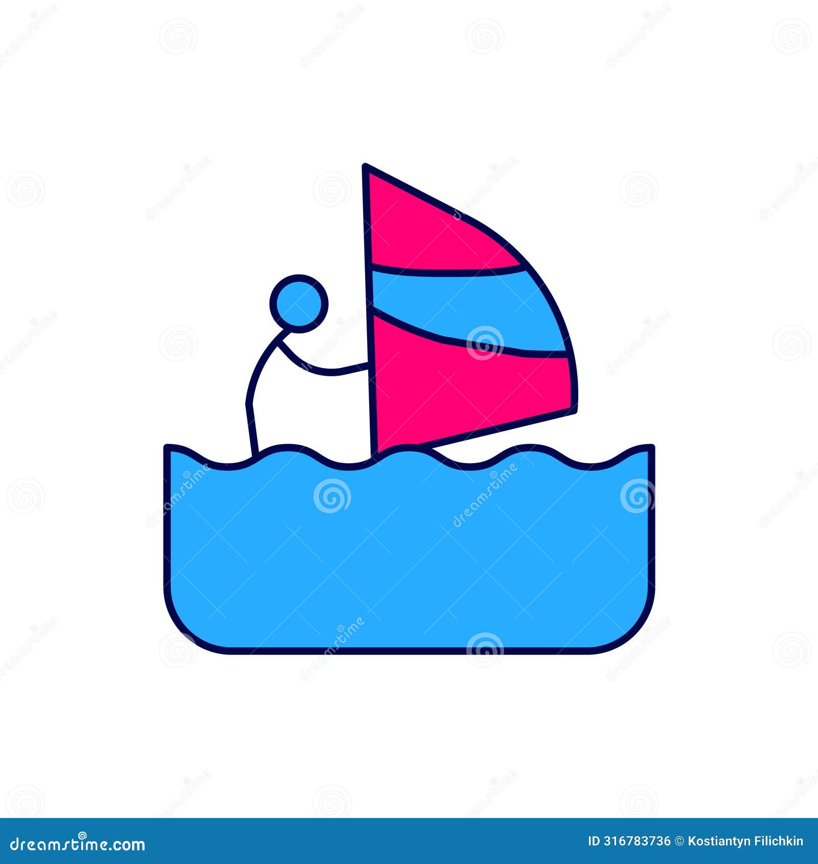 Filled Outline Windsurfing Icon Isolated on White Background. Vector ...