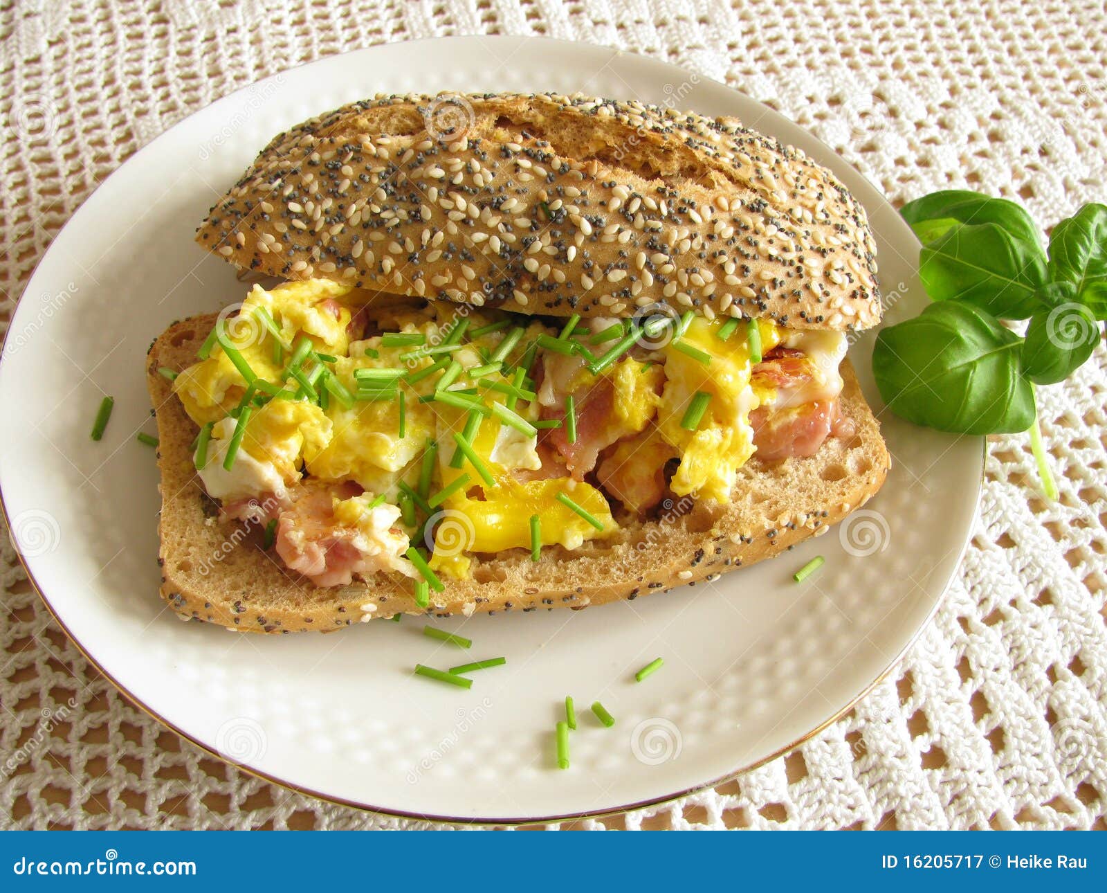 Filled roll stock image. Image of chives, baguette, basil - 16205717