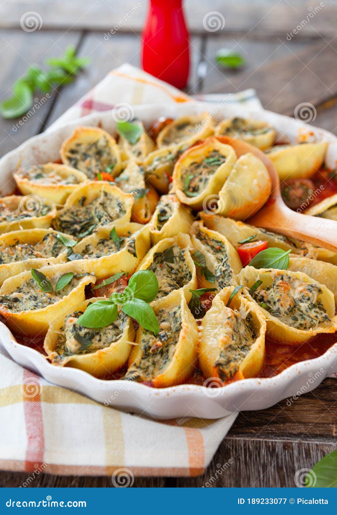 Filled Shell Pasta in Tomato Sauce Stock Image - Image of delicious ...