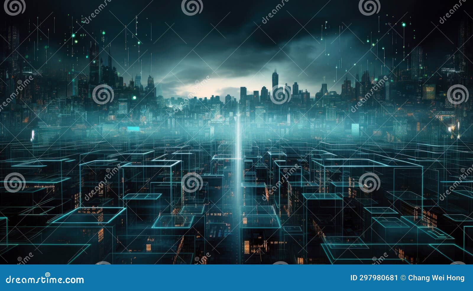 A Futuristic City with Glowing Buildings at Night Stock Image - Image ...