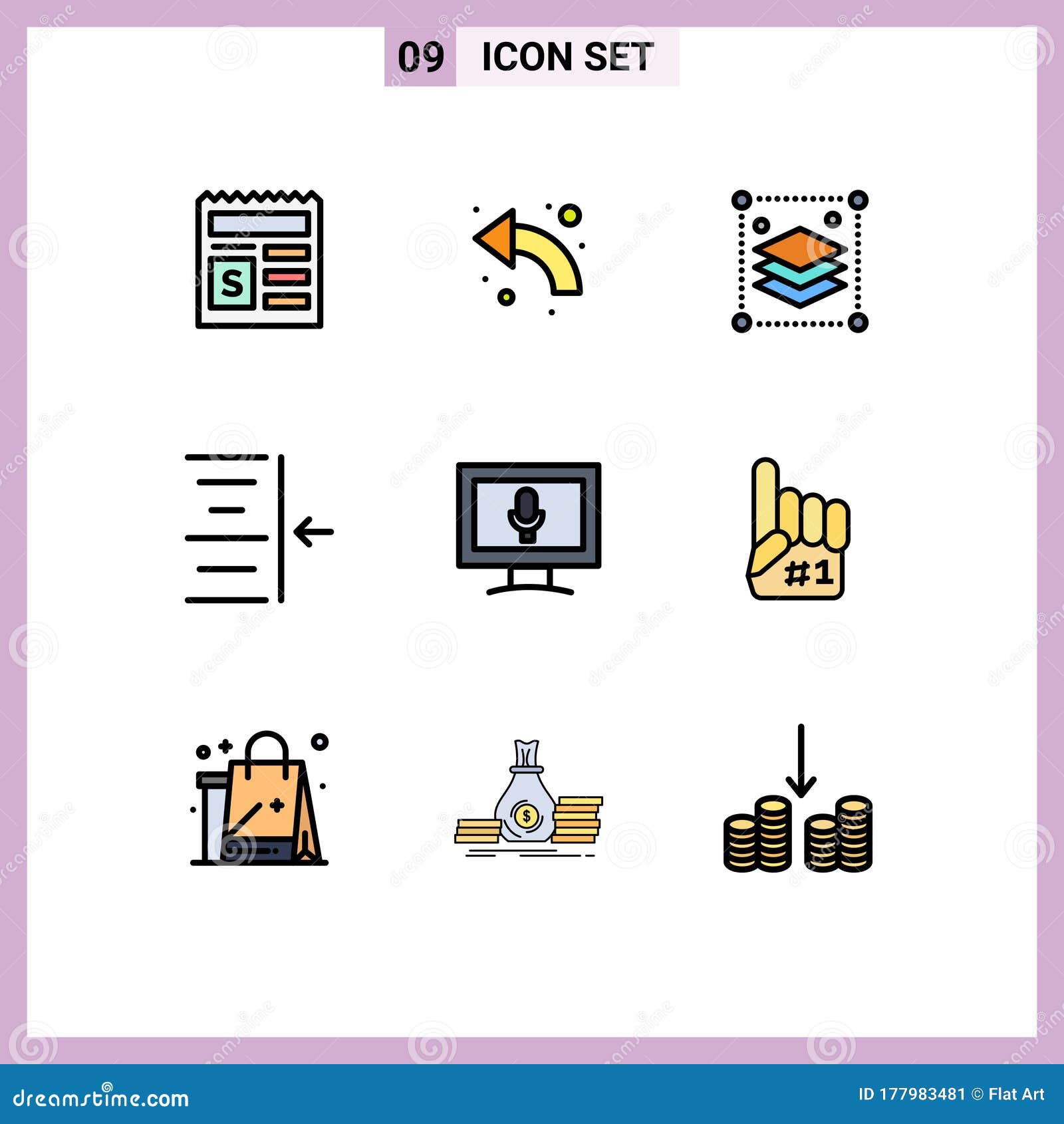 Filledline Flat Color Pack of 9 Universal Symbols of Screen, Text, Up ...