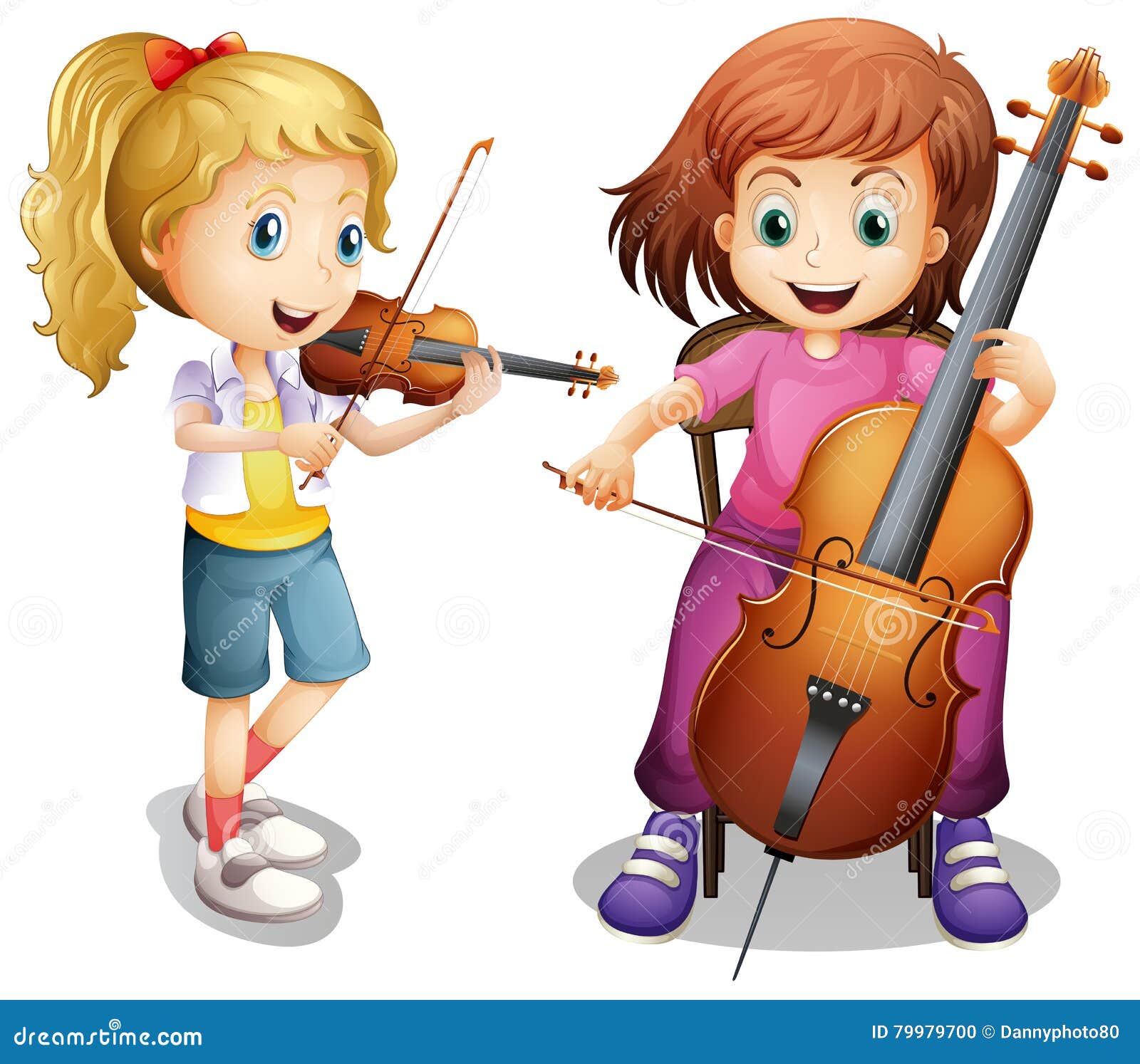 Filles Jouant Le Violon Et Le Violoncelle Illustration de Vecteur ...