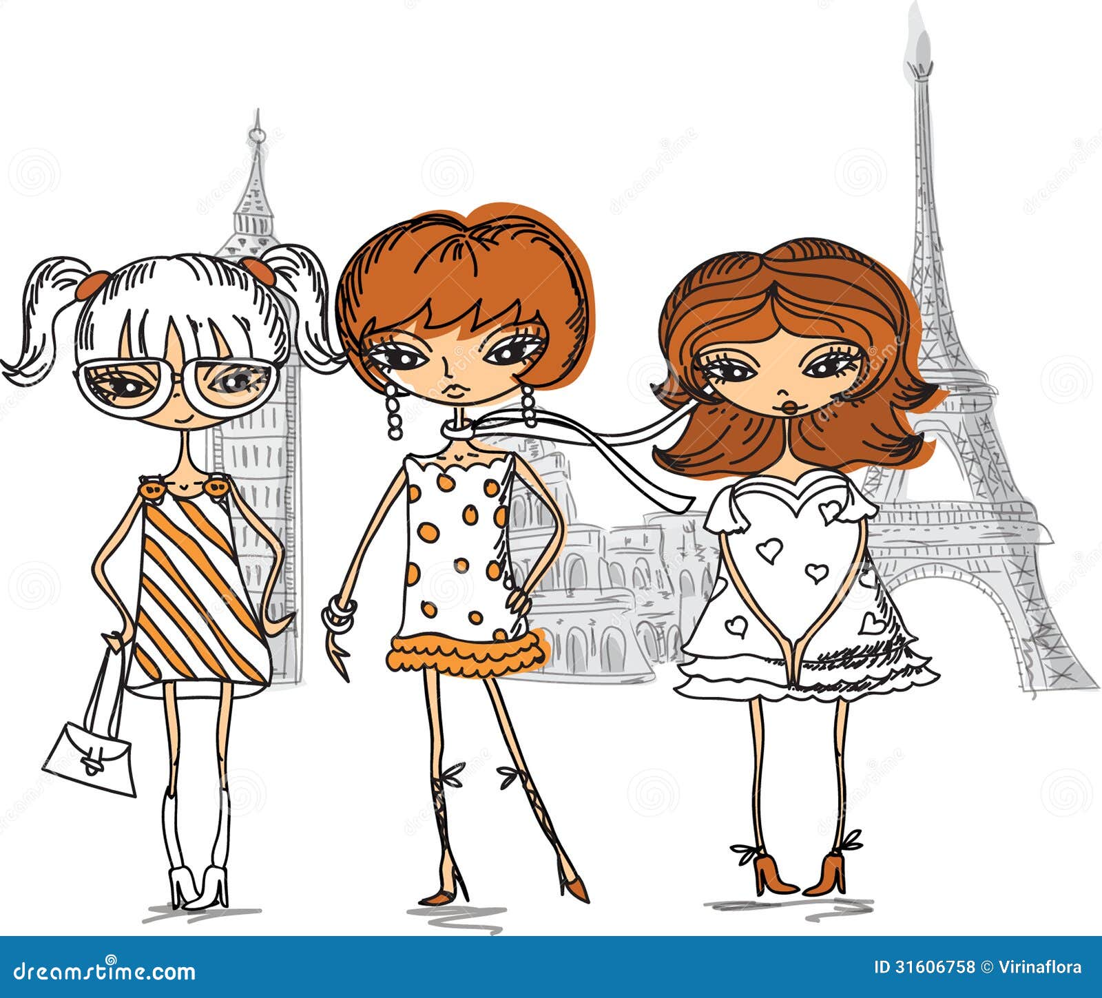 Filles à La Mode De Bande Dessinée Illustration De Vecteur