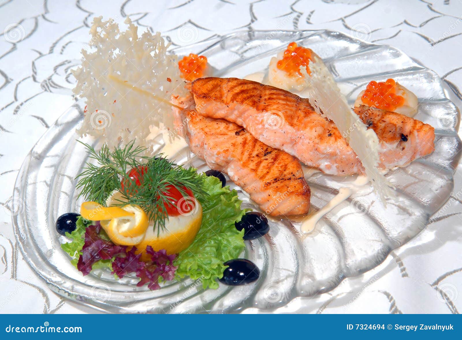 Fillet of Fish with Red Caviar Stock Photo - Image of parsley, greens ...