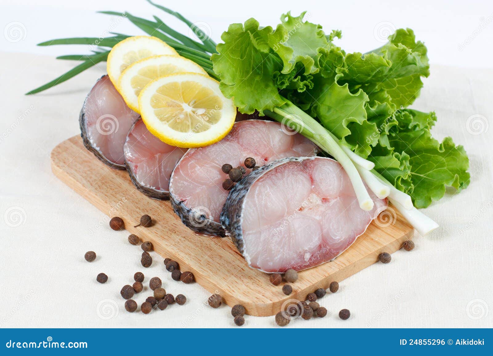 Fillet of Fresh Raw Fish with Herbs and Lemon Stock Photo - Image of ...