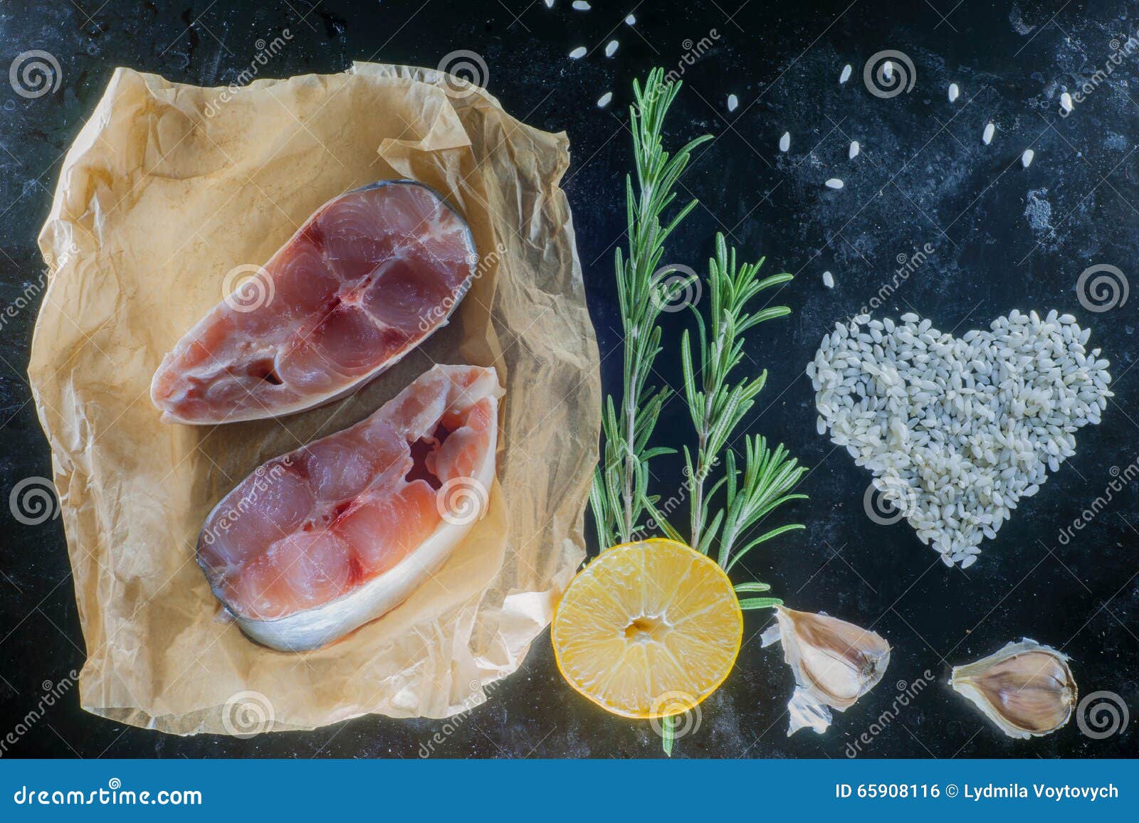 Fillet of Raw Fish and Ingredients for Cooking Stock Photo - Image of ...