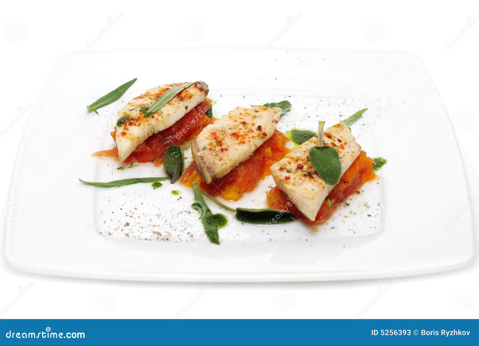 Filleted Fish stock image. Image of lime, tomato, sauce - 5256393