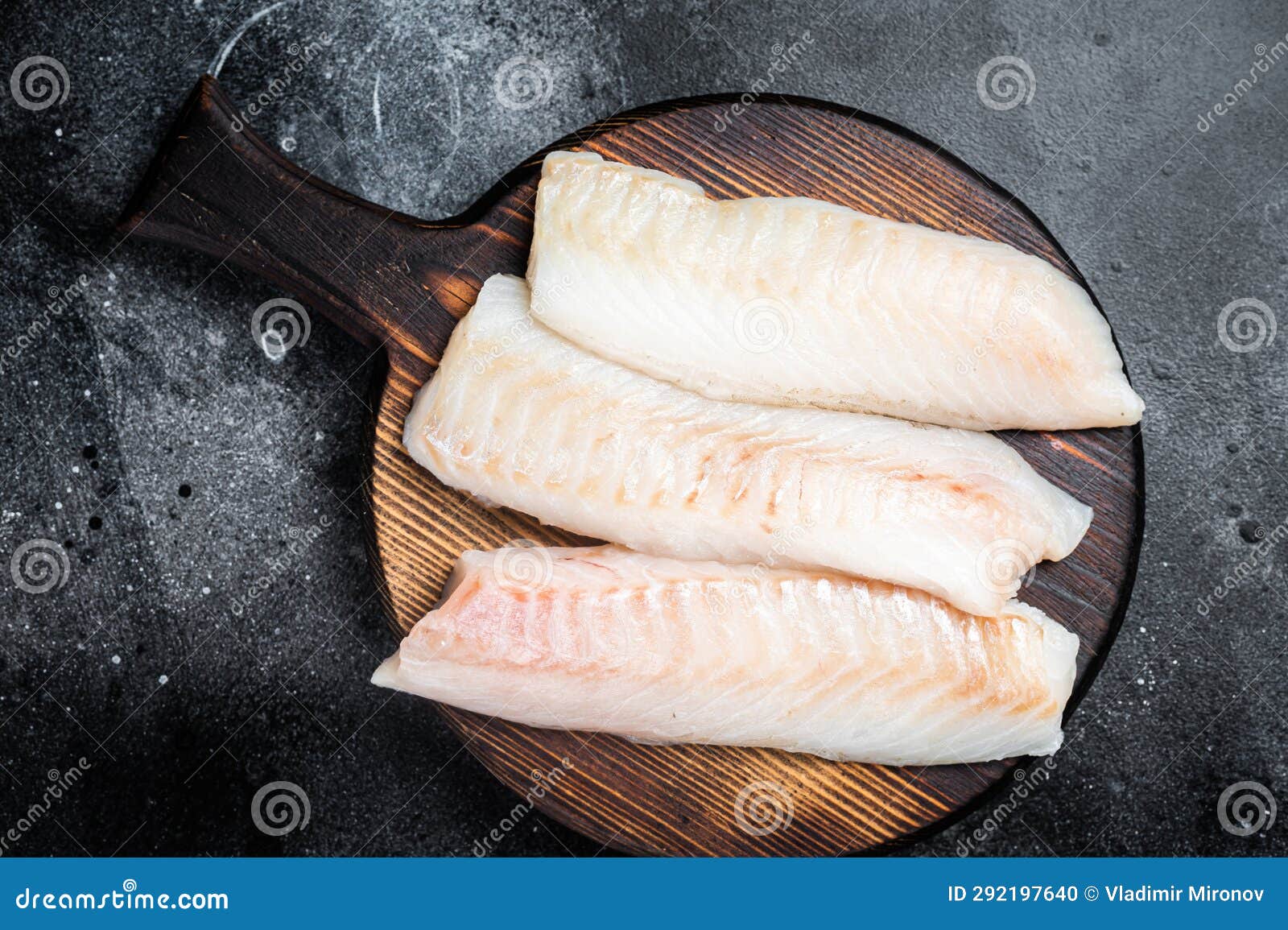 Fillets of Codfish, Raw Cod Fish Meat. Black Background Stock Photo ...