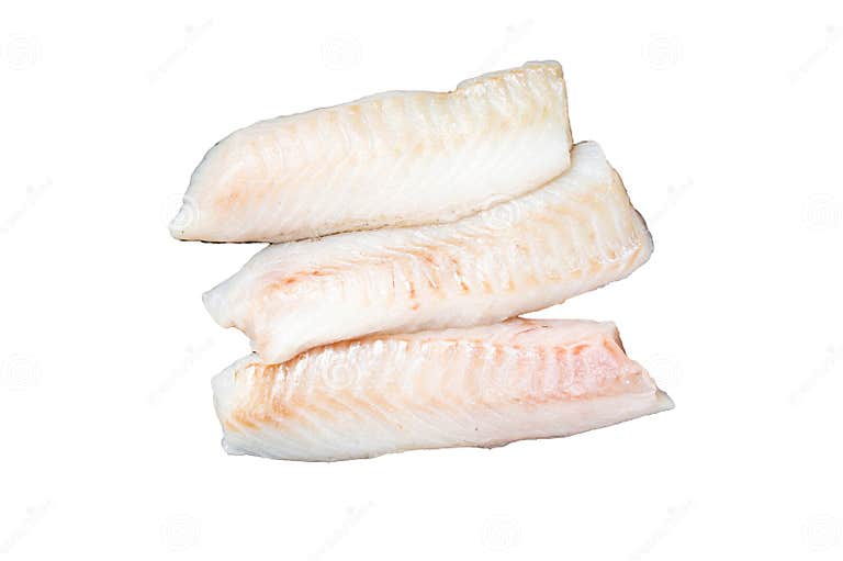 Fillets of Codfish, Raw Cod Fish Meat. Isolated, White Background ...