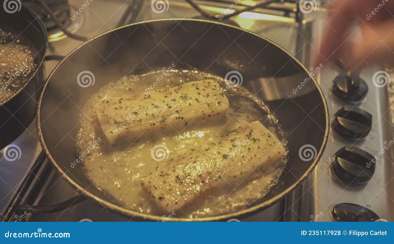 Cooking fish pot stock footage. Video of fried, food - 235117928