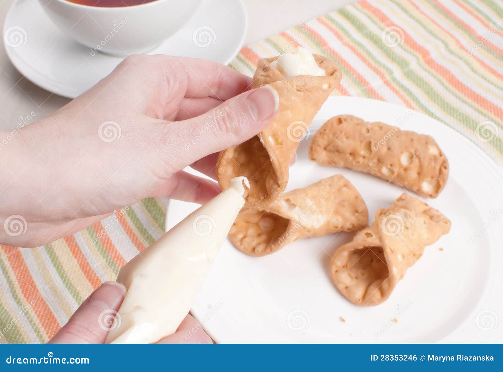 Filling Cannoli Pastry Tube with Cream Stock Photo - Image of group ...
