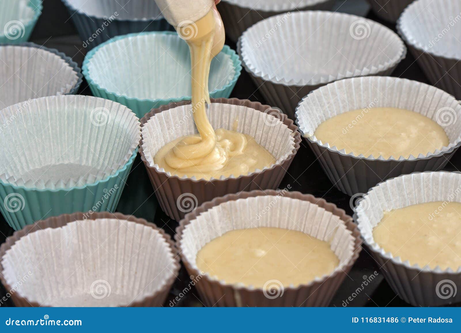Filling the Cups with Batter Stock Photo - Image of diet, dessert ...