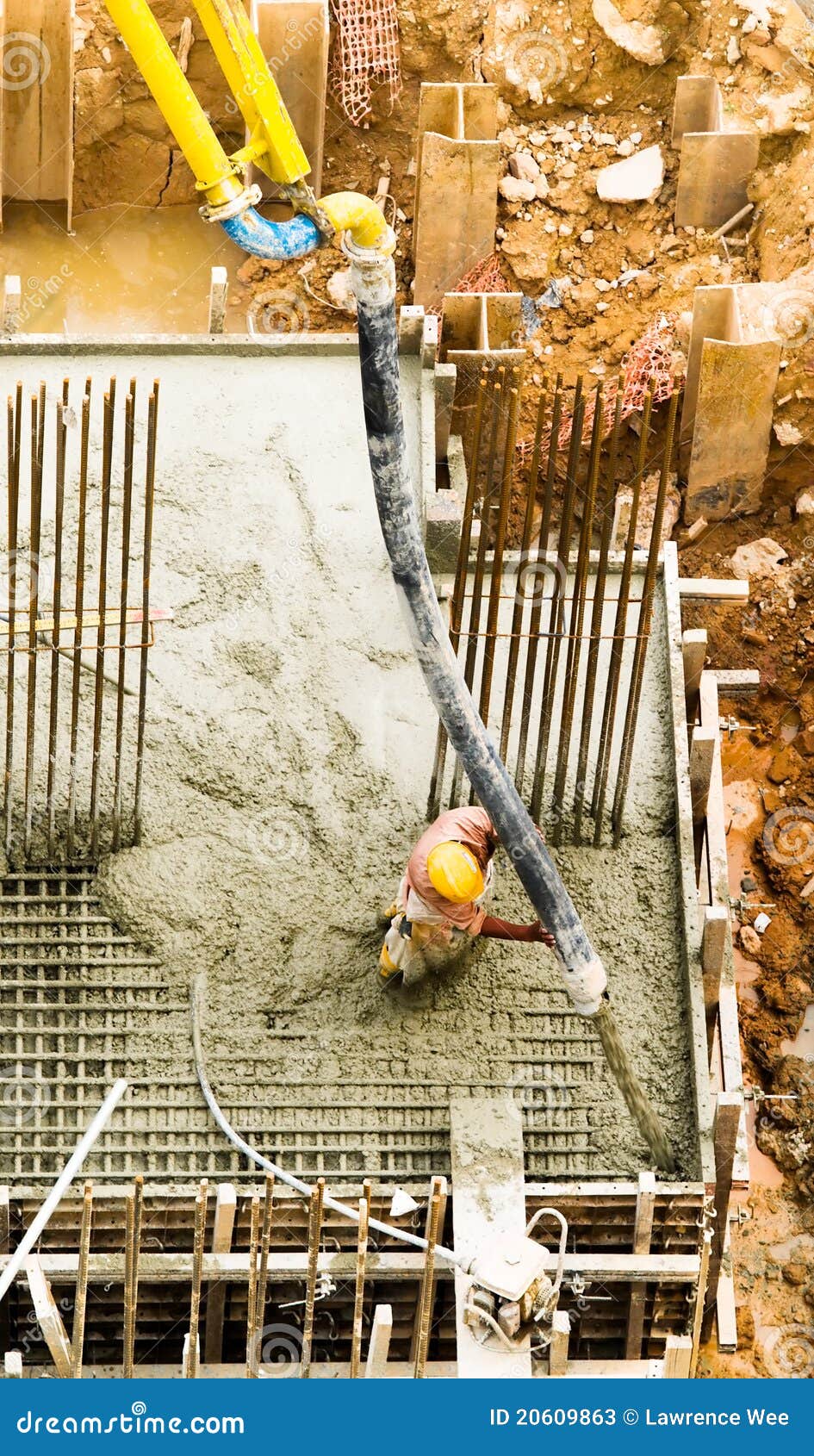 Filling a Foundation with Concrete Stock Image - Image of dirty, cement ...