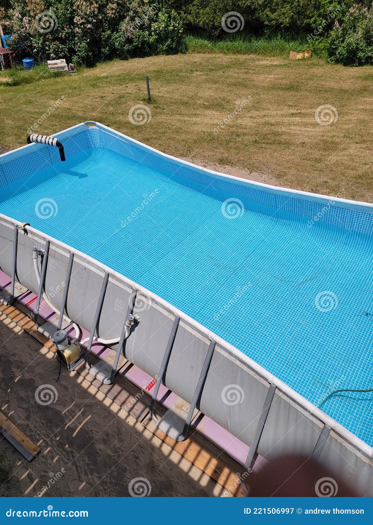 Filling and Setting Up the Aboveground Pool Stock Image - Image of ...