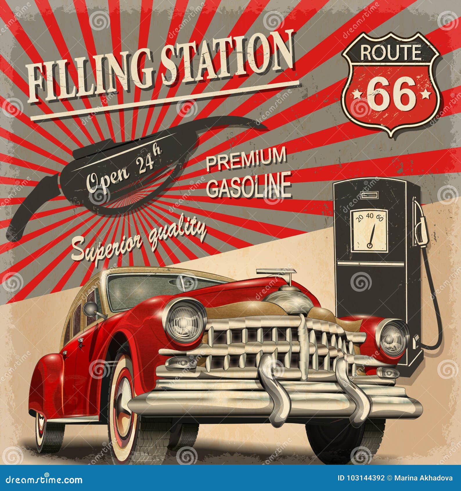 Filling Station Retro Poster Stock Illustration - Illustration of ...