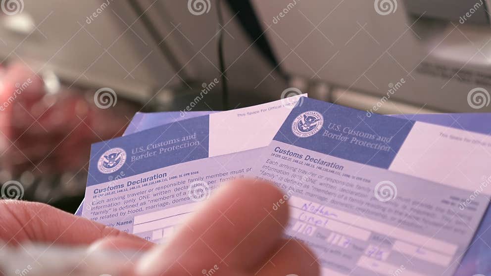 Filling US Customs Declaration Form 6059b on Flight Editorial Photo ...