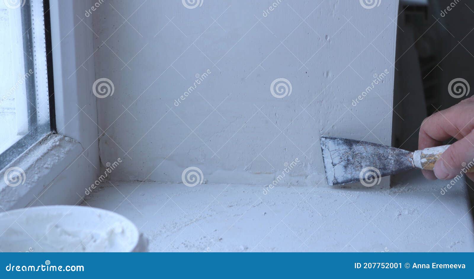 Filling the Window Slope with a Narrow Trowel Stock Image - Image of ...