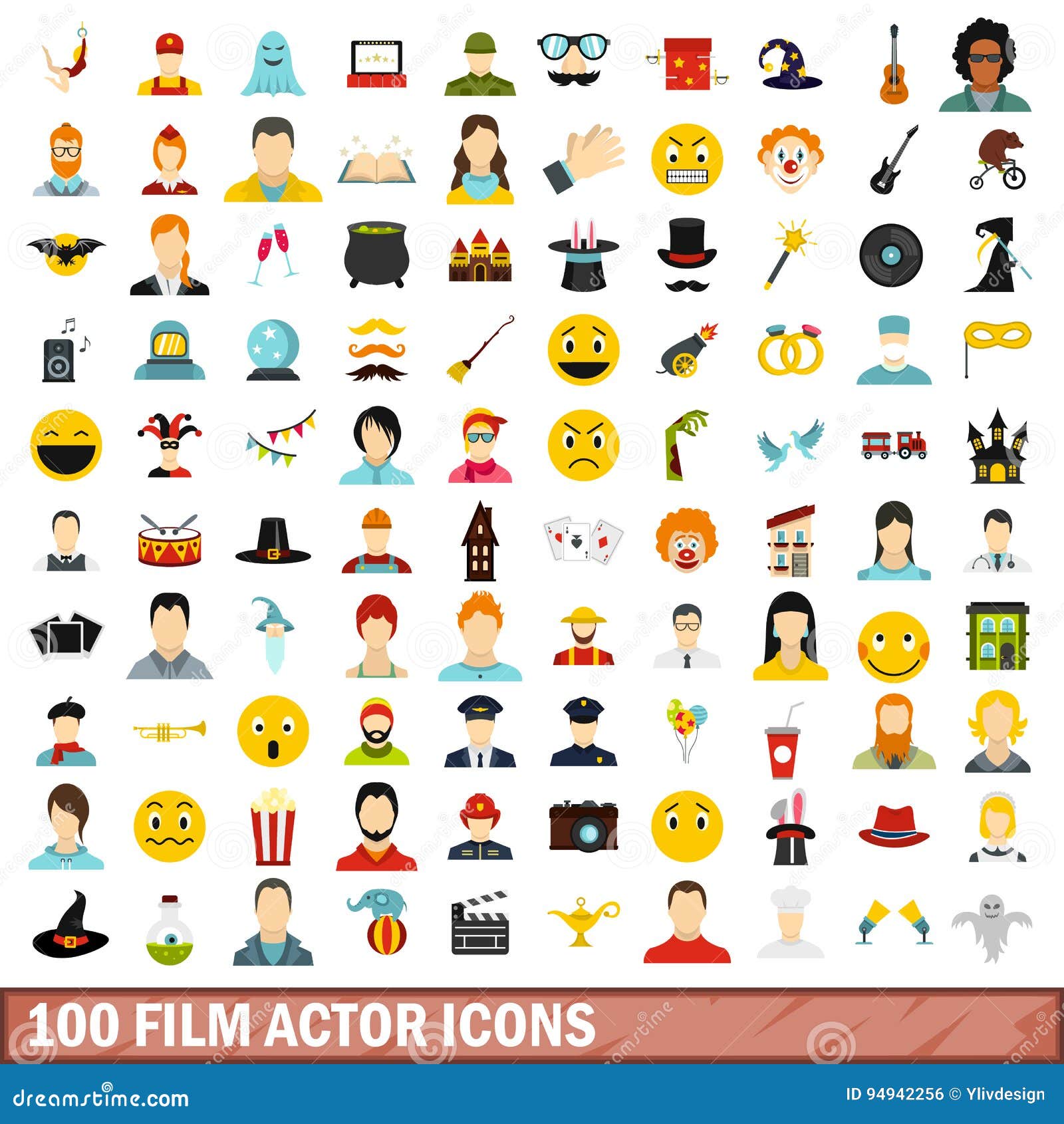 100 Film Actor Icons Set, Flat Style Stock Vector - Illustration of ...