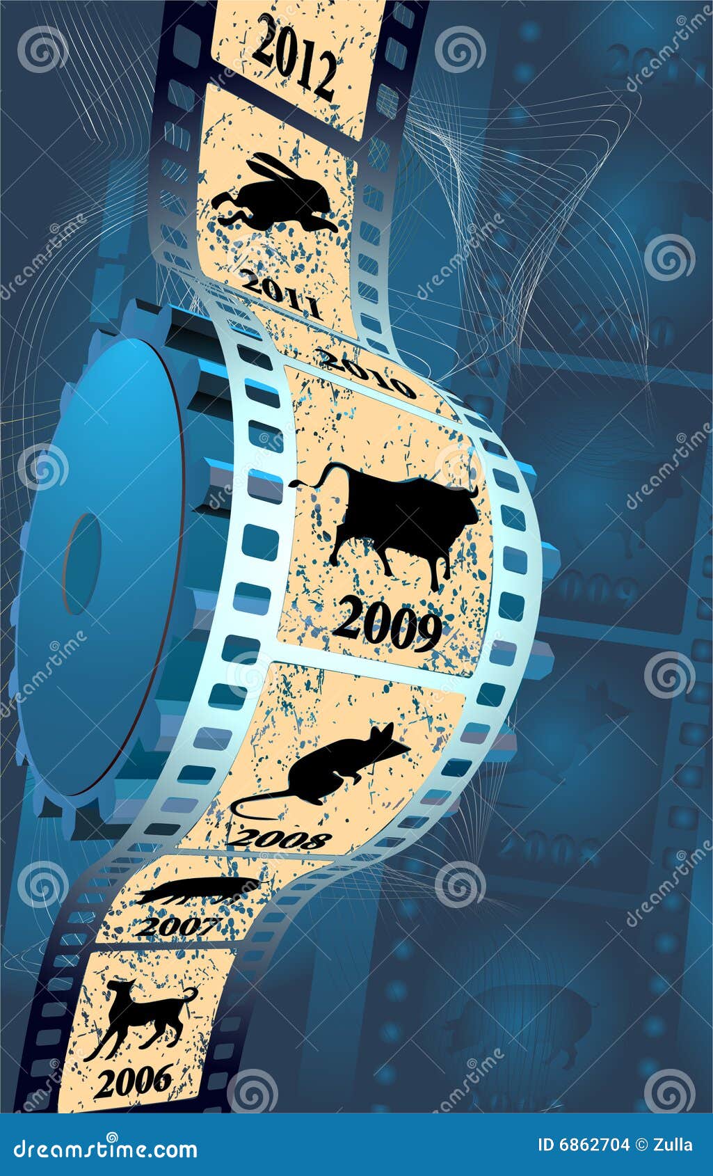 Film on a blue background stock vector. Illustration of movie - 6862704