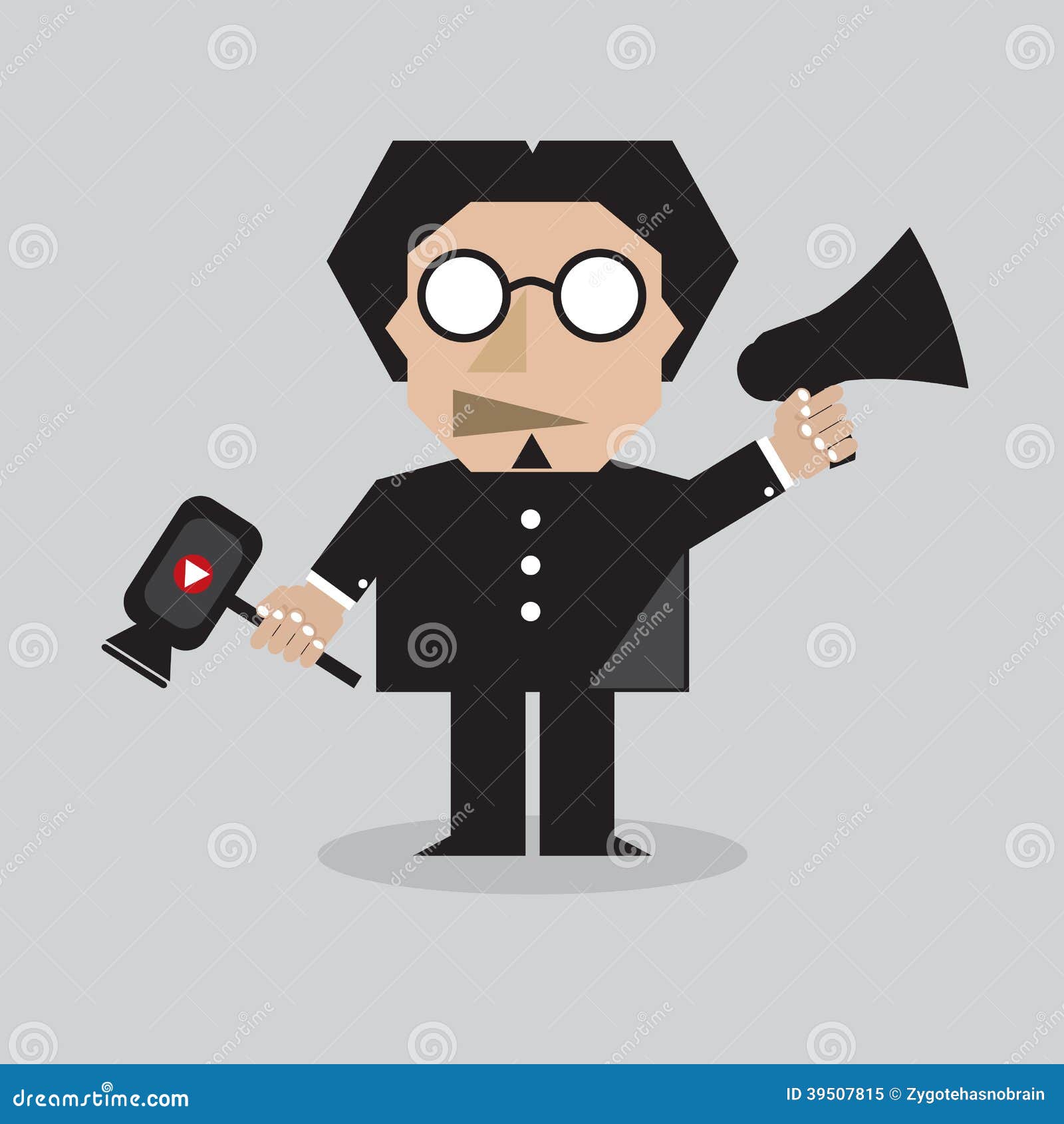 Film Director Sitting With Megaphone Controlling Movie Shooting Process ...