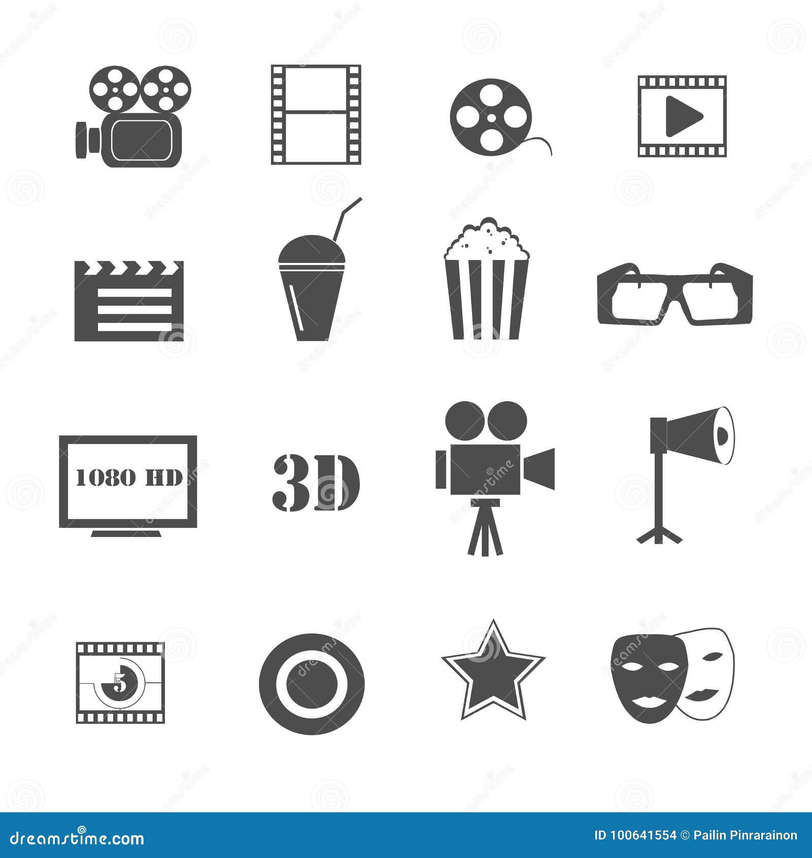 Film En Filmpictogrammen Geplaatst Vector Vector Illustratie ...