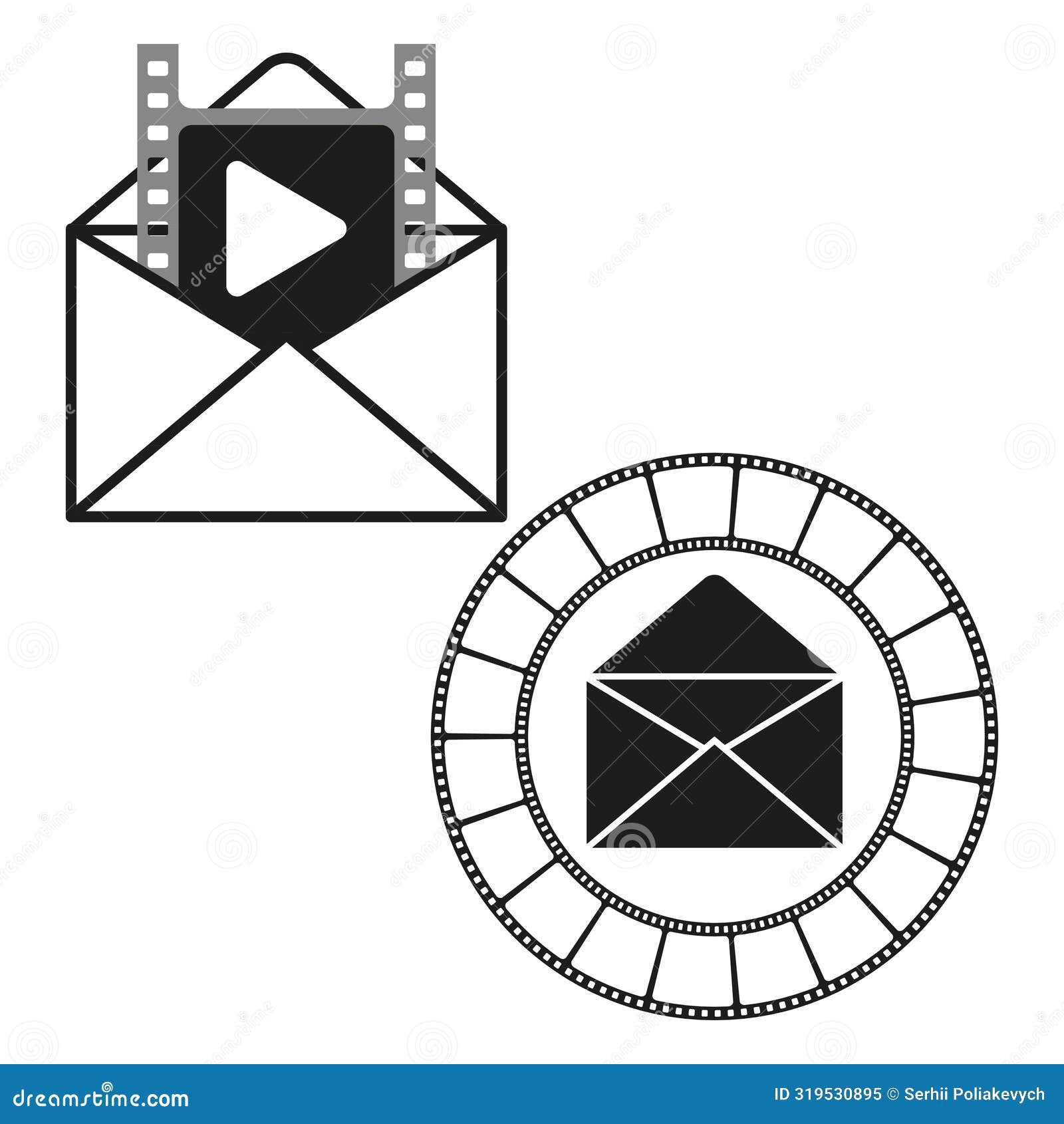 Film Envelope Icon. Play Button Message. Vector Cinema Mail. Decorative ...