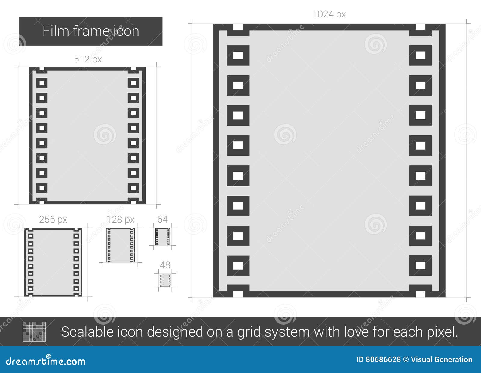 Film frame line icon. stock vector. Illustration of filmstrip - 80686628