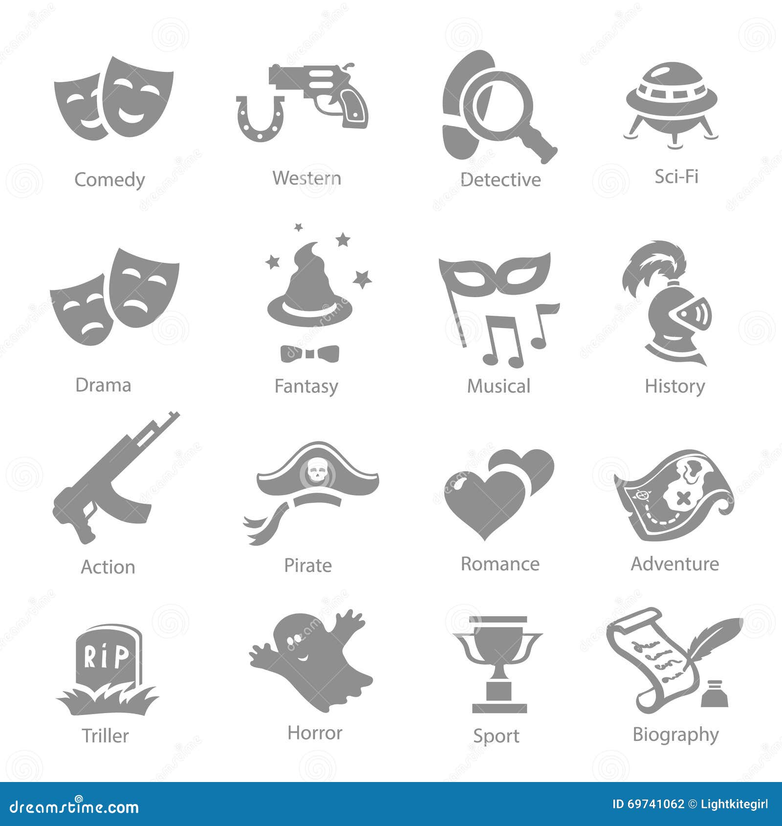 Film Genres Vector Icon Set Stock Vector - Illustration of airplane ...