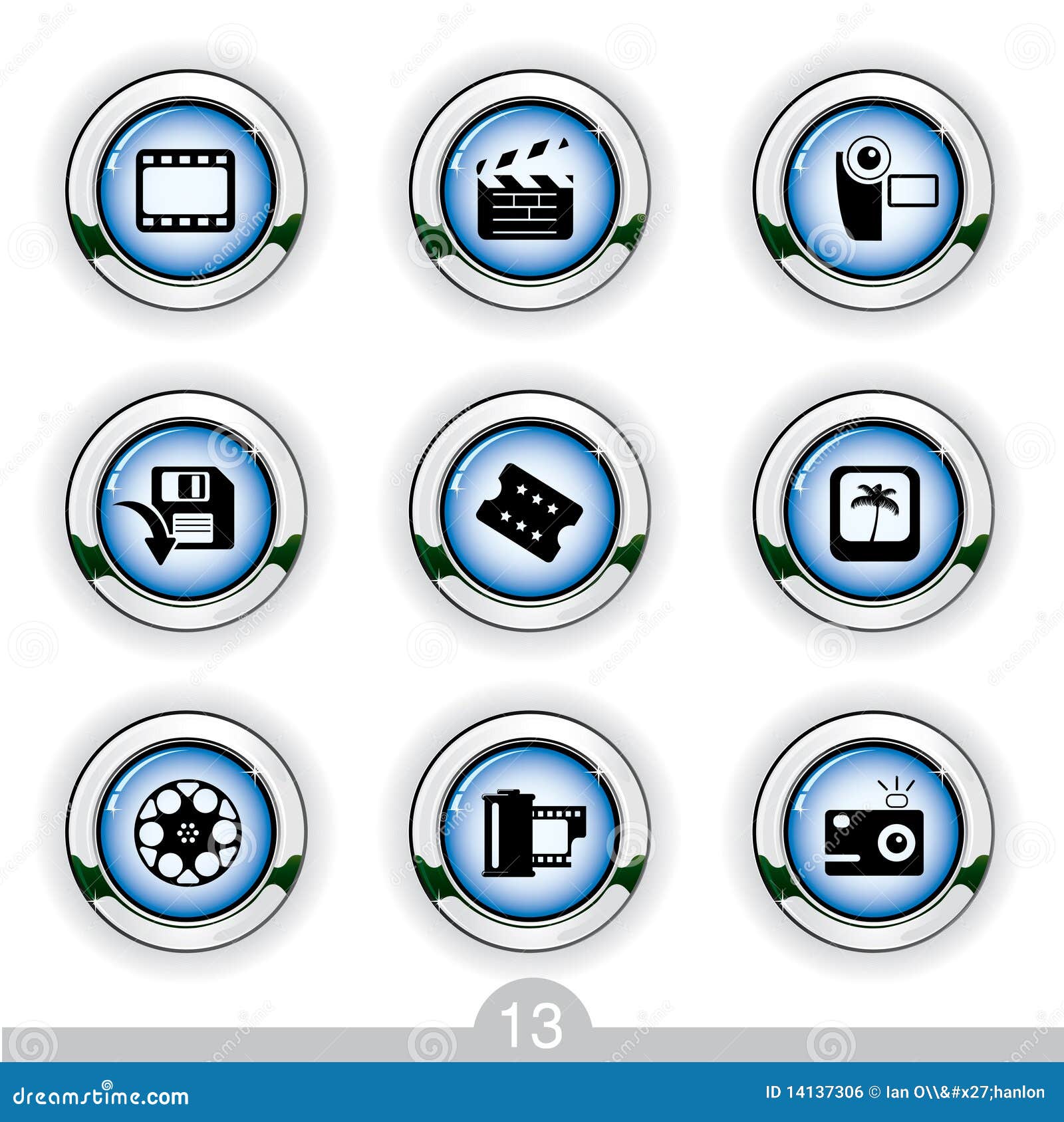 Film icons stock vector. Illustration of blue, download - 14137306