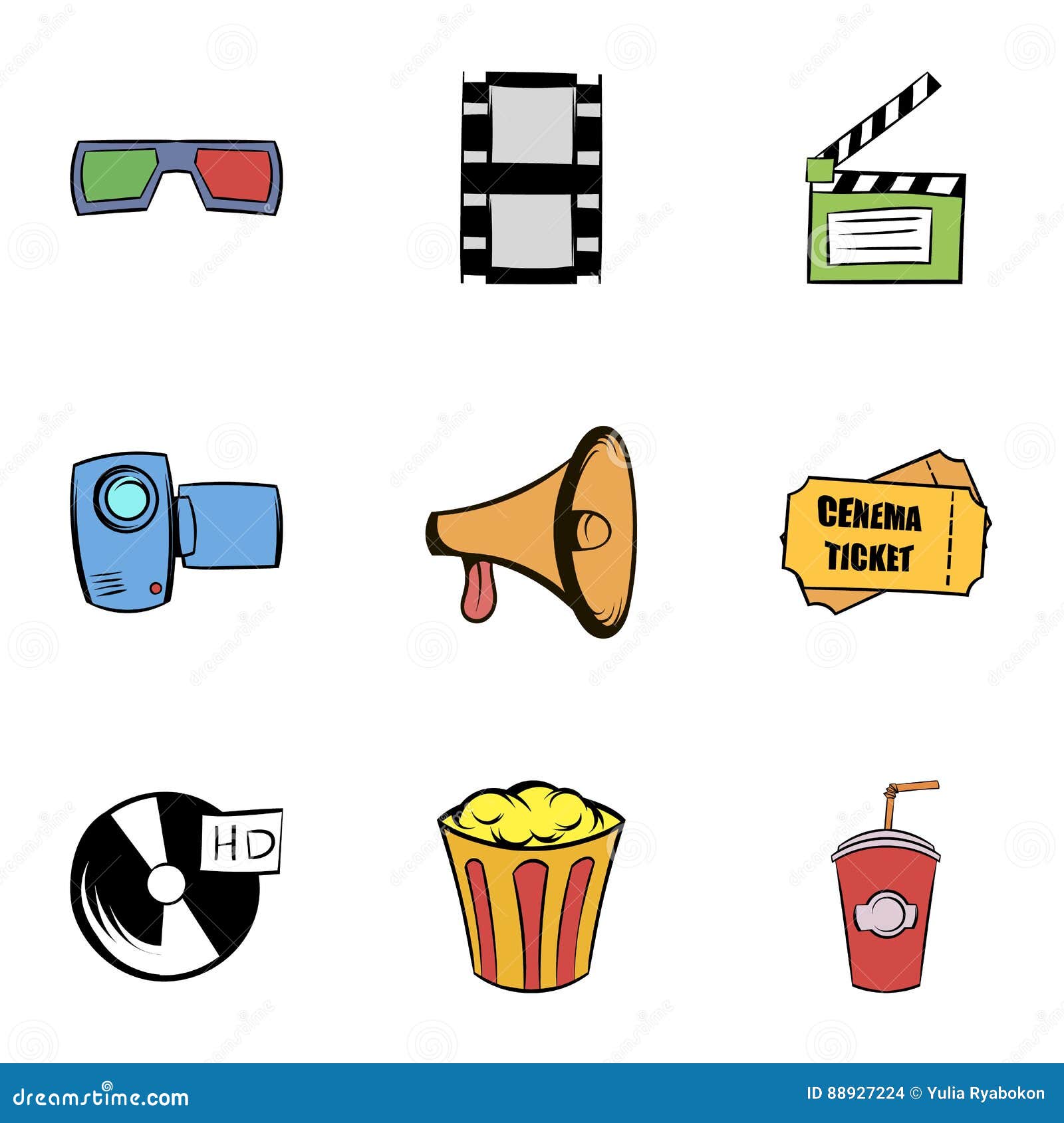 Film Icons Set, Cartoon Style Stock Vector - Illustration of logo ...