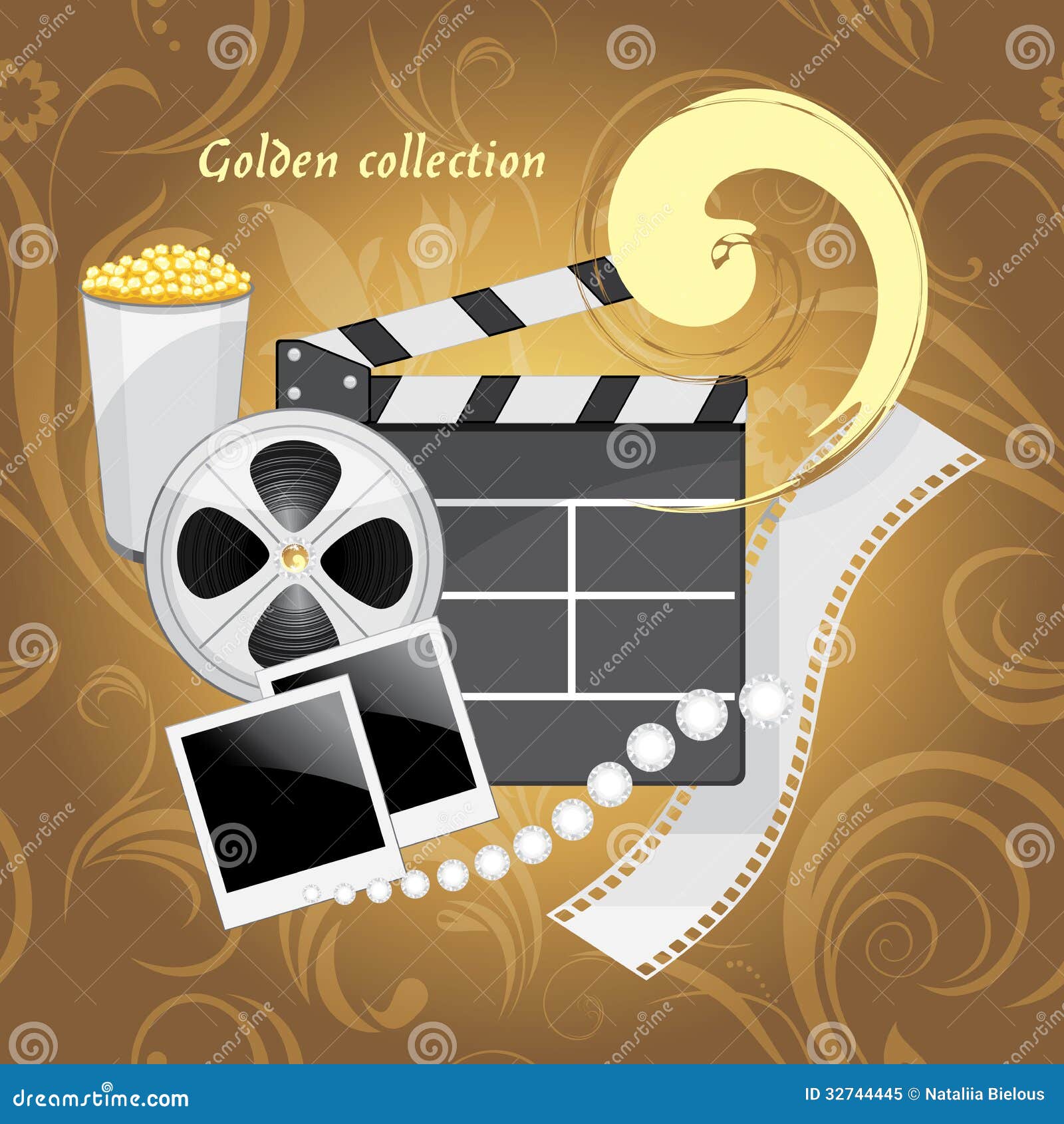 Film Industry Objects. Golden Collection Stock Vector - Illustration of ...