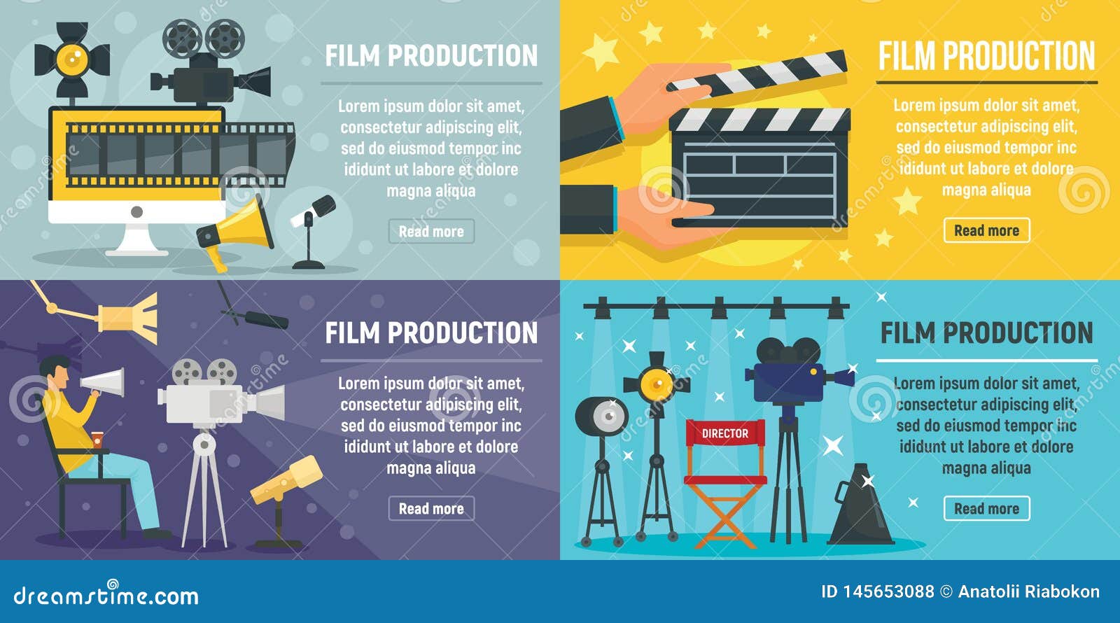 Film Production Banner Set, Flat Style Stock Vector - Illustration of ...