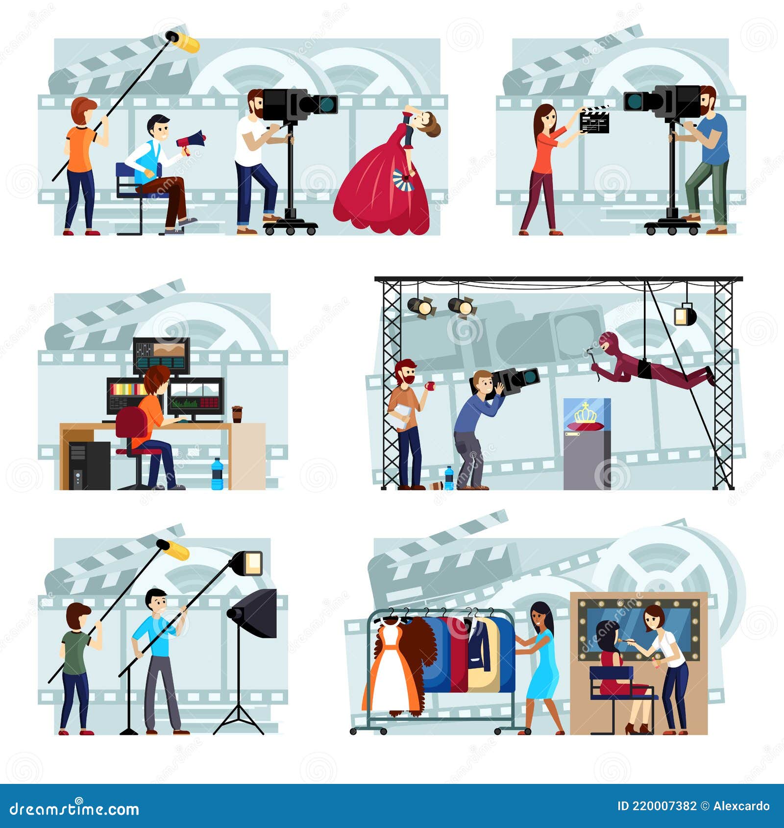 Film Production and Filming Set. Camera Setup by Operator and Backlight ...