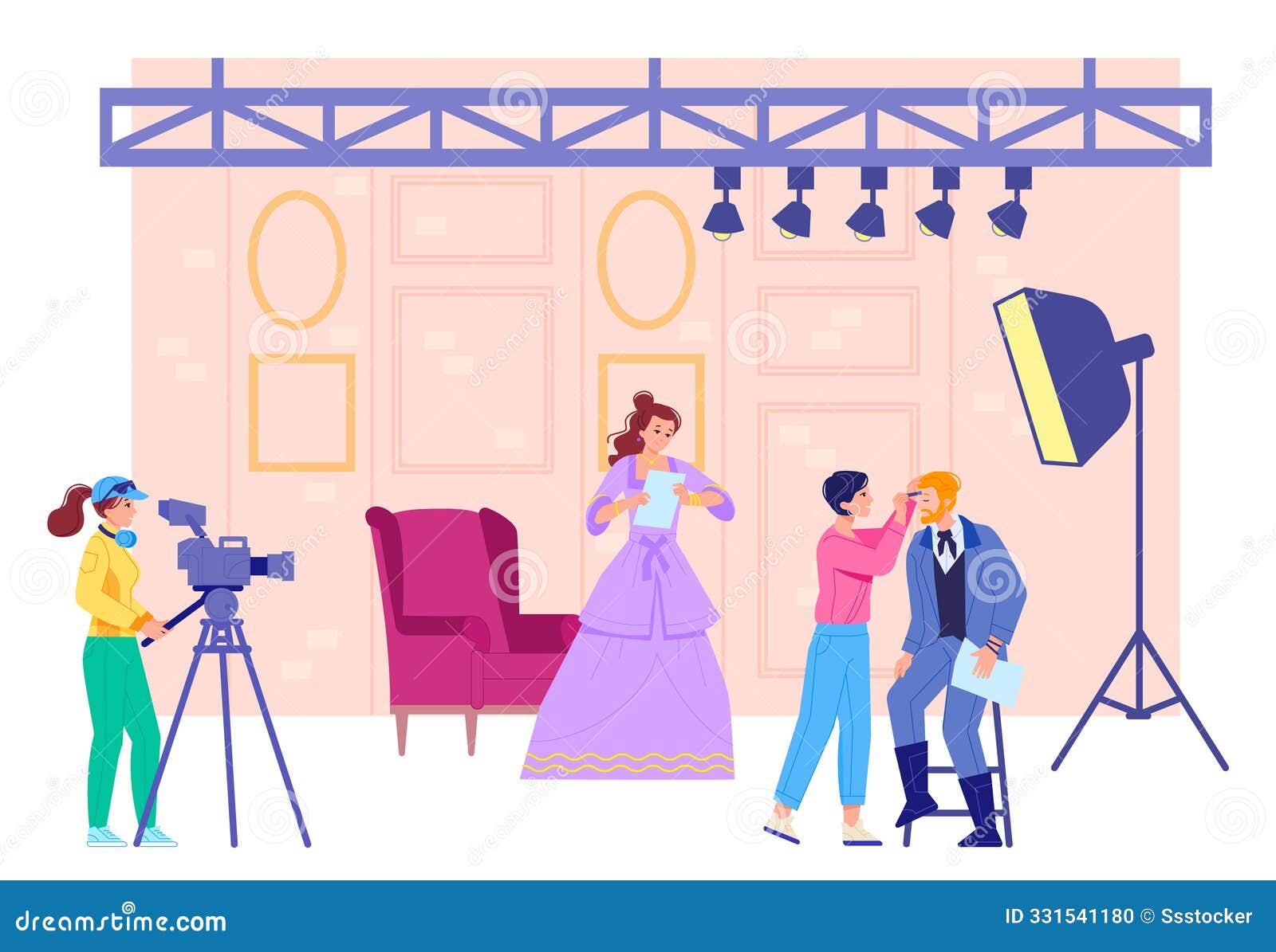 Film Production Scene. Actors and Crew Preparing for Shoot Stock ...