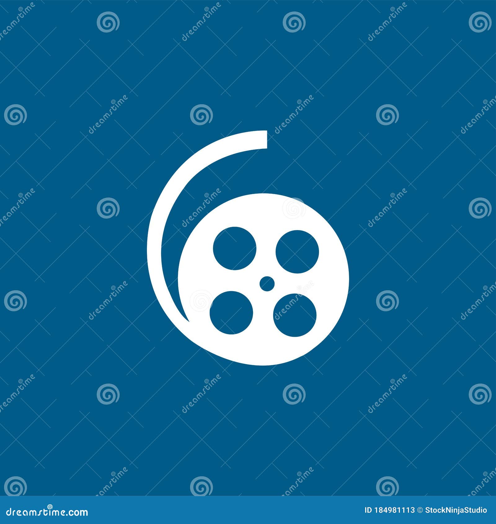 Film Reel Icon on Blue Background. Blue Flat Style Vector Illustration ...