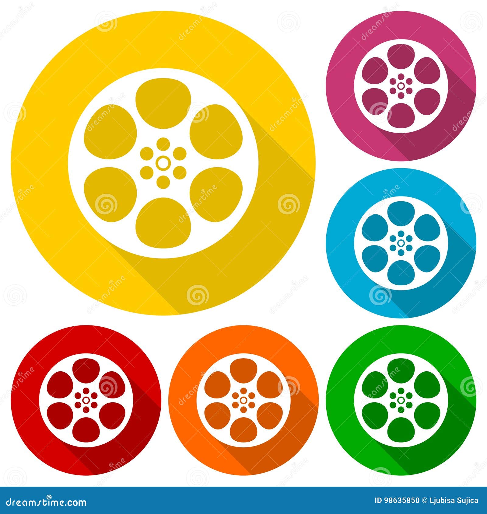 Film Reel Icons Set with Long Shadow Stock Vector - Illustration of ...