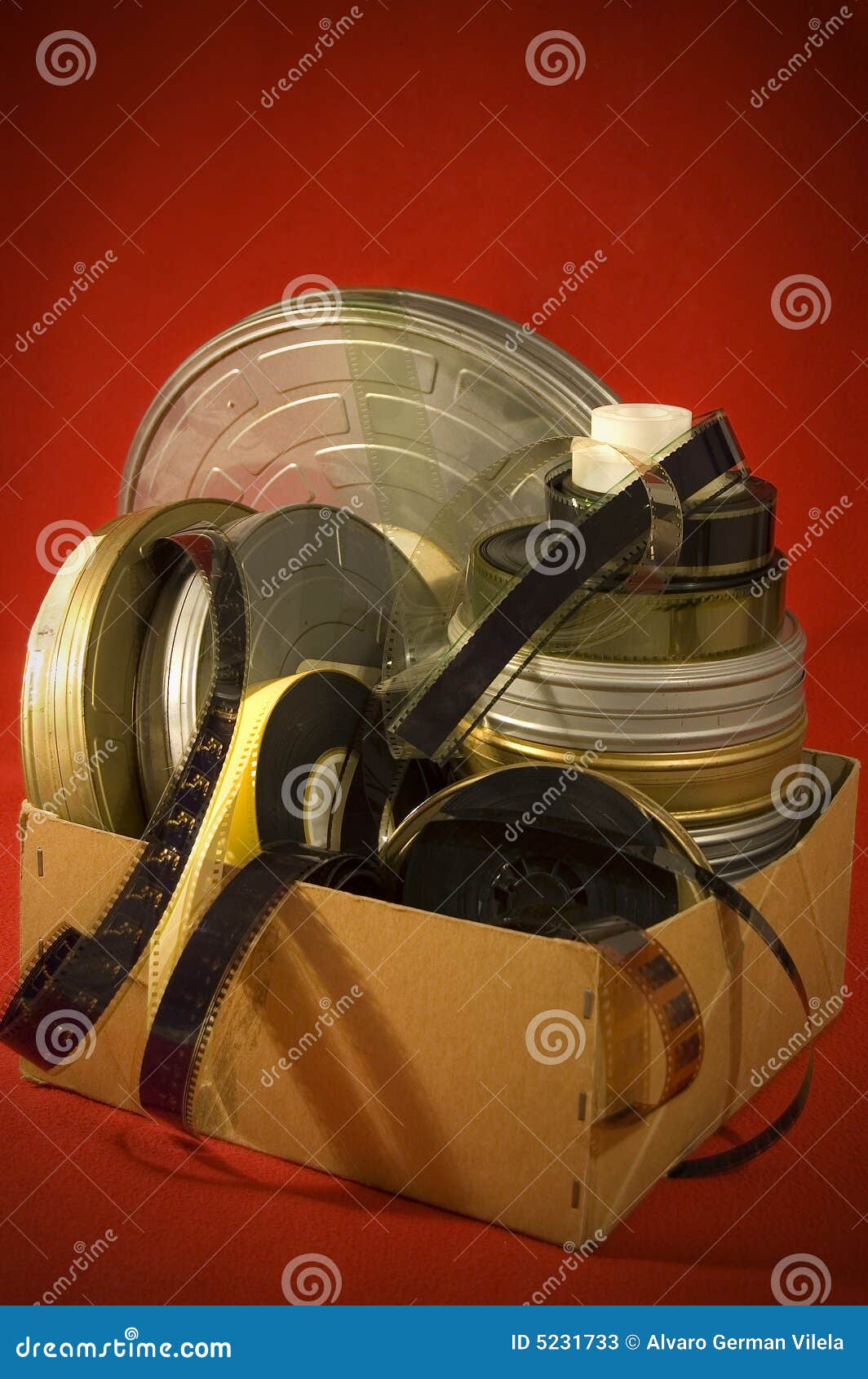 Film reels in a box stock image. Image of coil, 35mm, cinema - 5231733