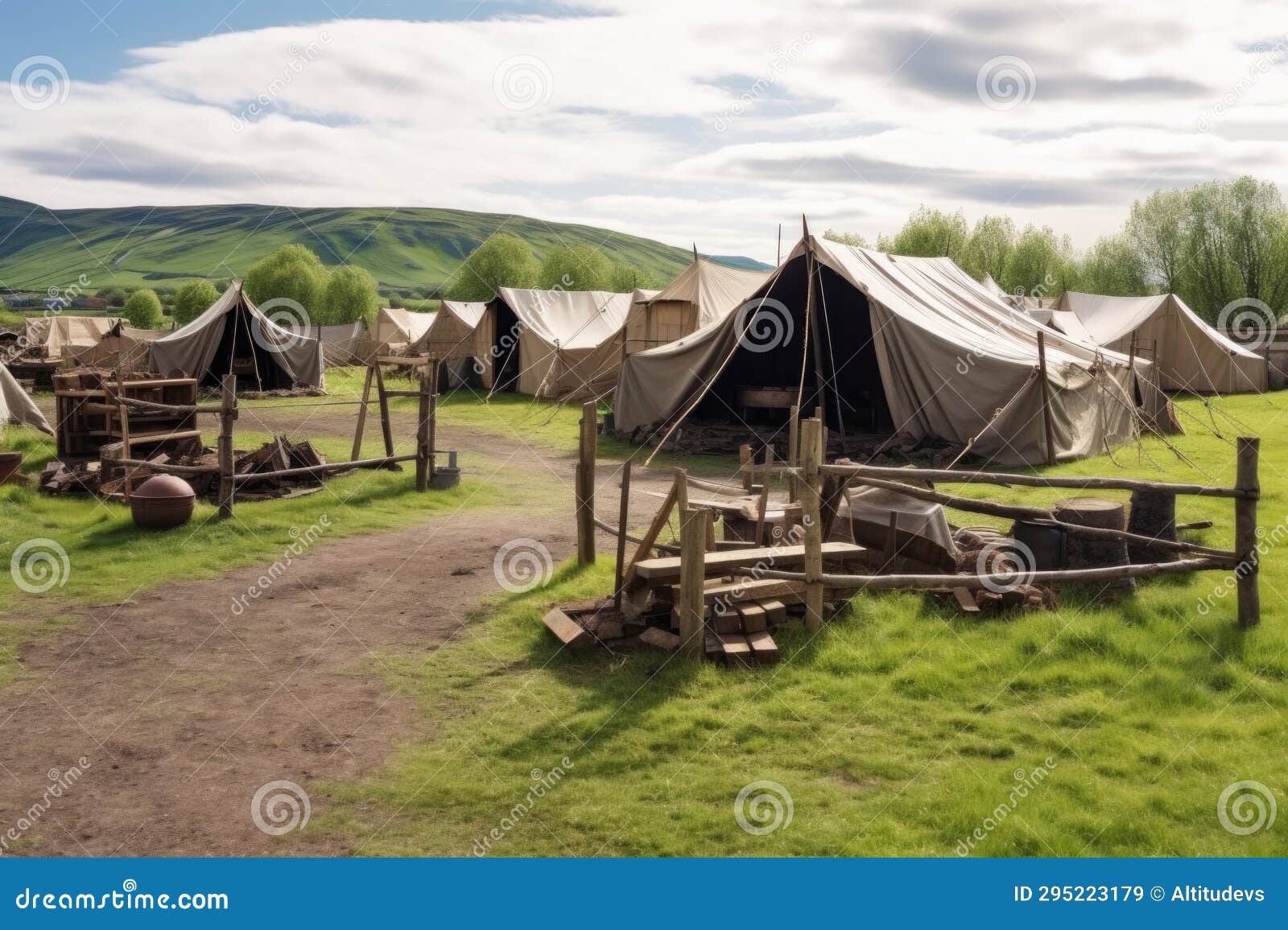 Film Set Replica of a War Camp with Tents Stock Image - Image of props ...