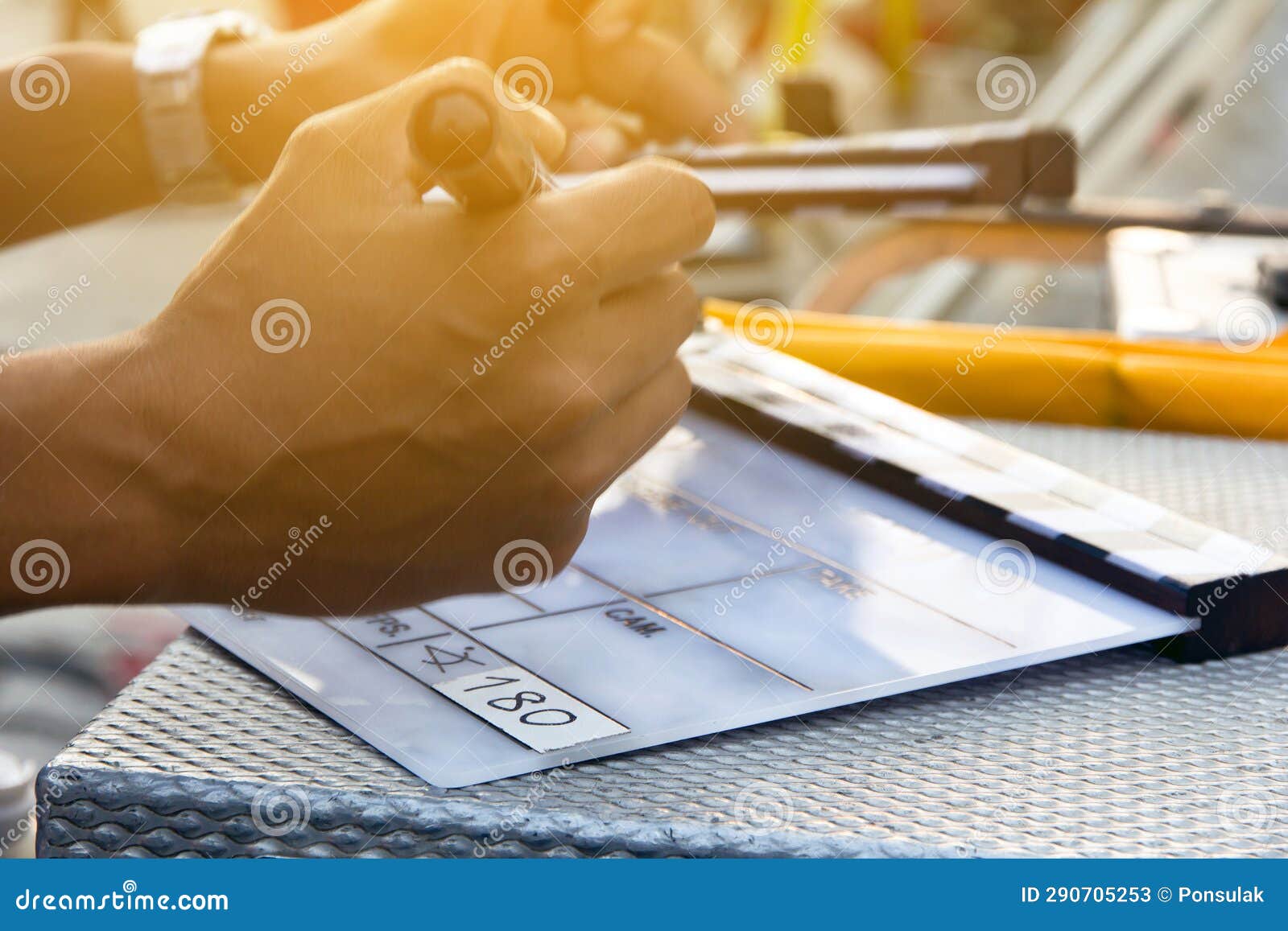 Labeling the Slate on Set, Film Slate and Film Crew Production Set ...