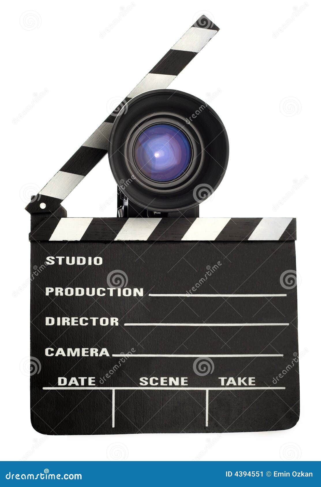 Film slate and lens stock image. Image of black, holding - 4394551
