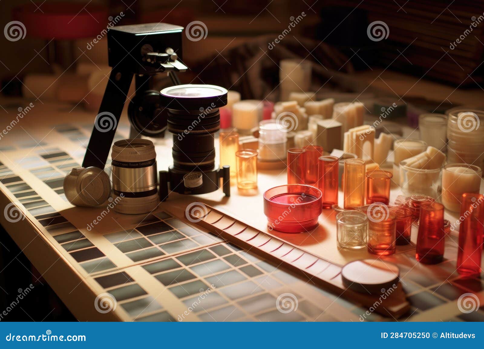Film Strips and Loupe on Light Table Stock Illustration - Illustration ...