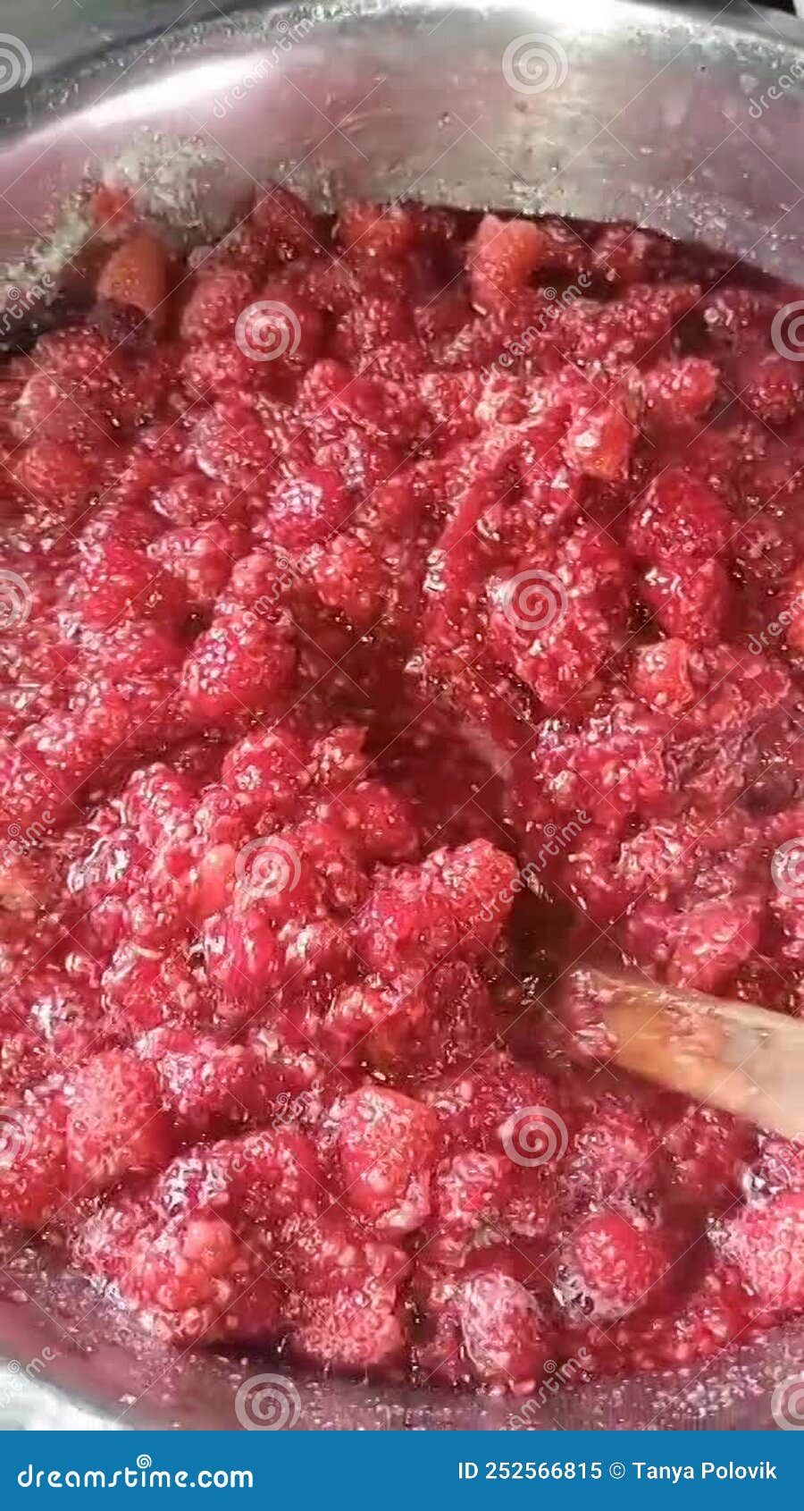 Raspberry jam is cooked stock video. Video of raspberries - 252566815