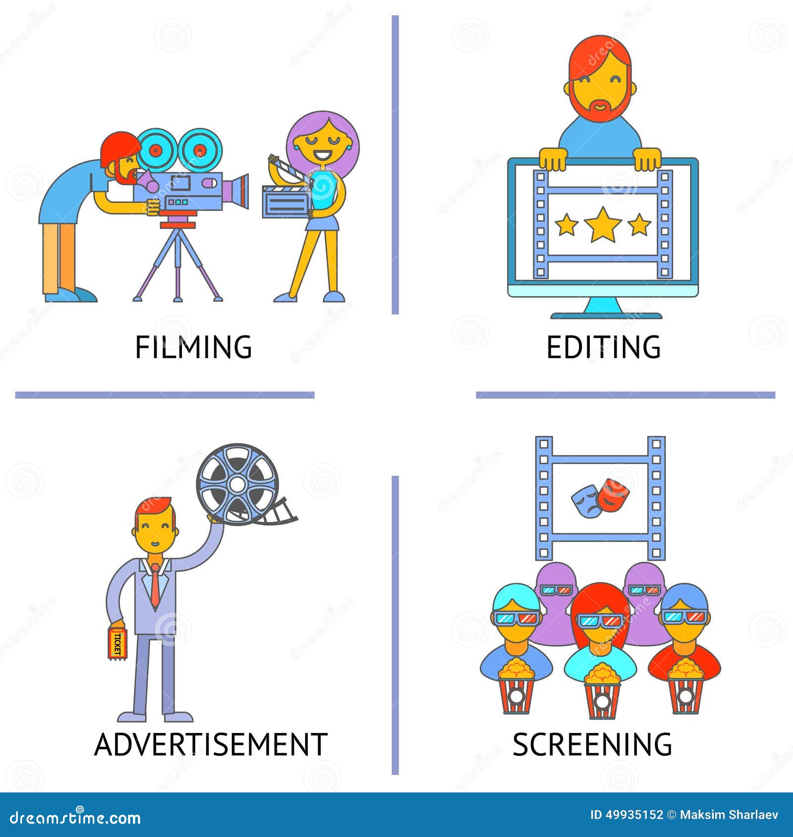 Filming Editind Advertisemen Screening Cinema Stock Vector ... Filming Editind Advertisemen Screening Cinema Stock Vector ...