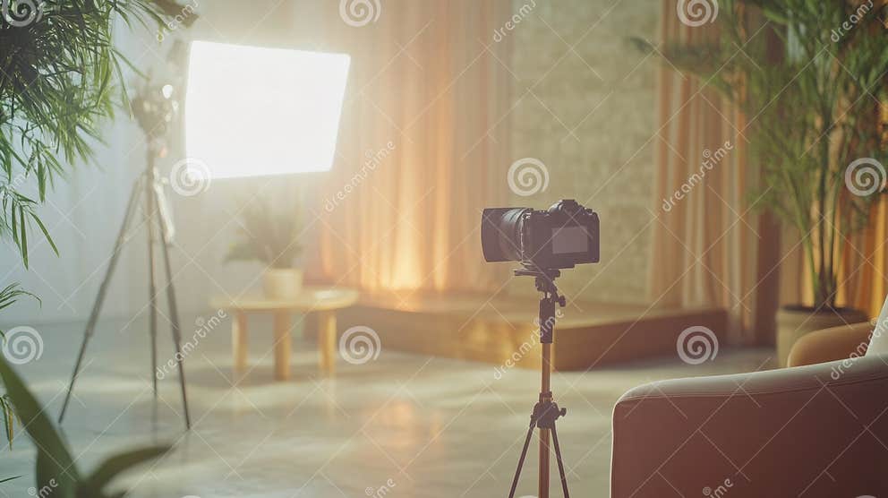 Filming an Interview in a Modern Television Studio Featuring a Blurred ...