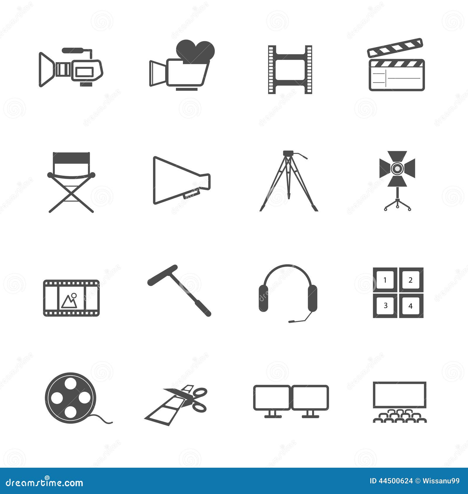 Filming Icons Set. Movie Clapperboard, Video Film, Play Button ...