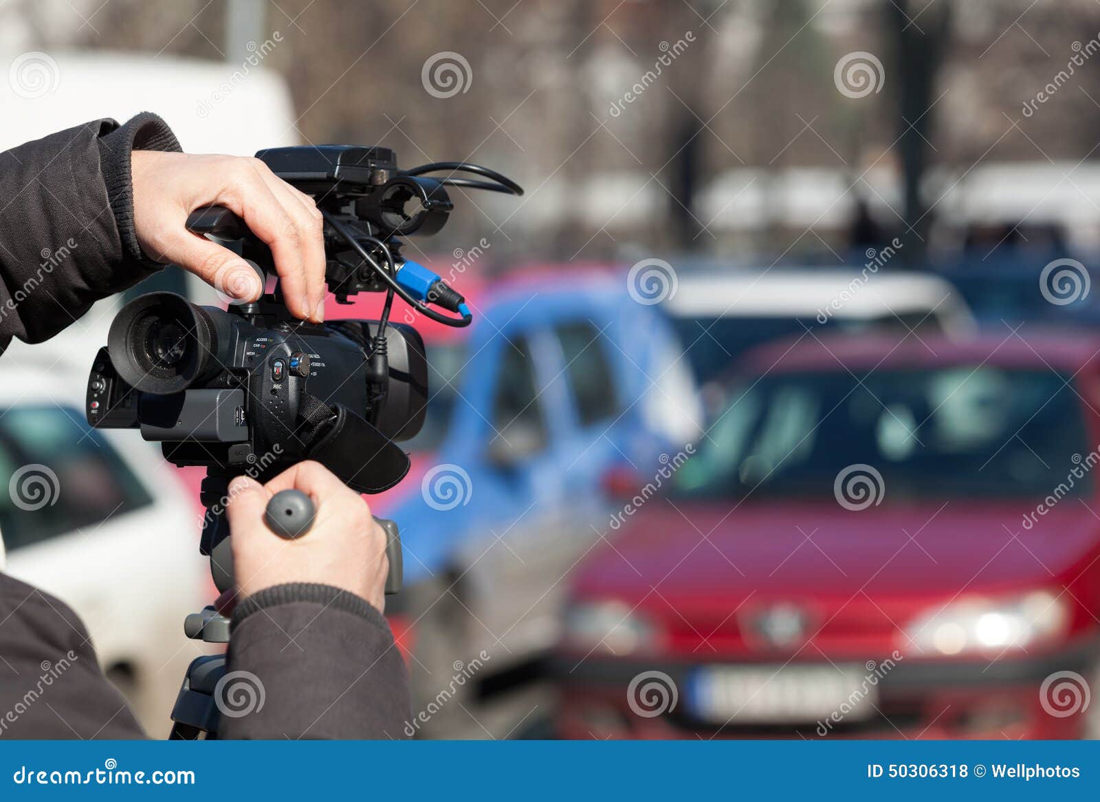 Filming a traffic jam stock photo. Image of technology - 50306318