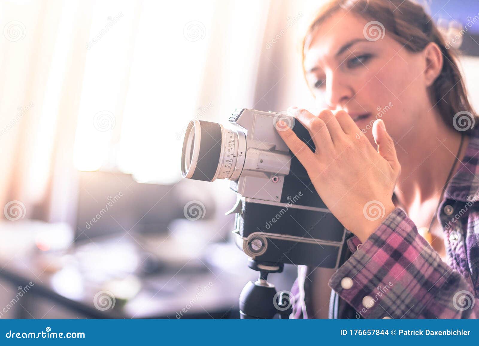 Filmmaker is Doing a Movie, Vintage Old Movie Camera Stock Photo ...