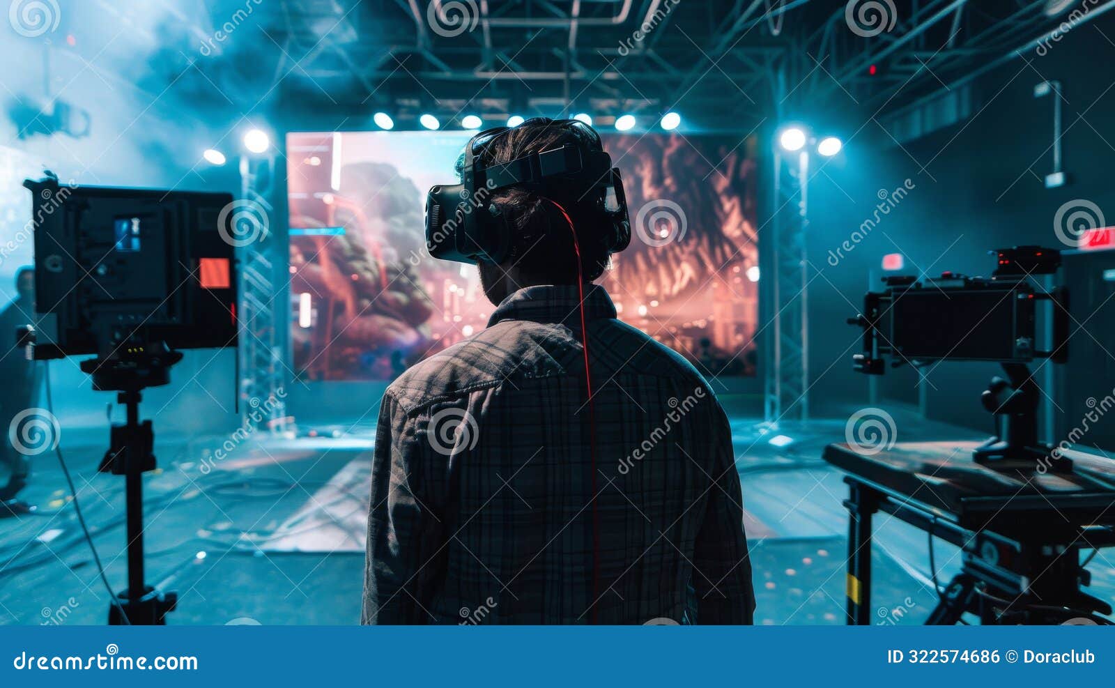 A Filmmaker on a Production Set, Overlooking a Scene through Advanced ...
